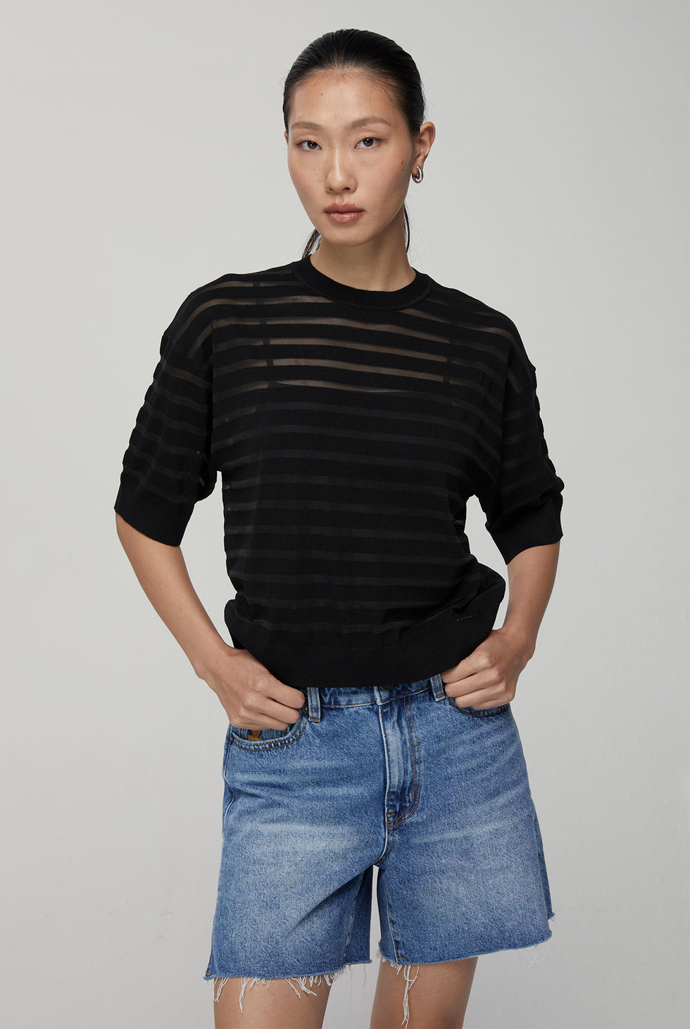 SHEER STRIPED KNITTED TOP – CC Double O Official Store